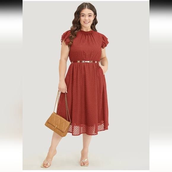 BloomChic | Dresses | Chevron Mock Neck Flutter Sleeve Midi Dress ...